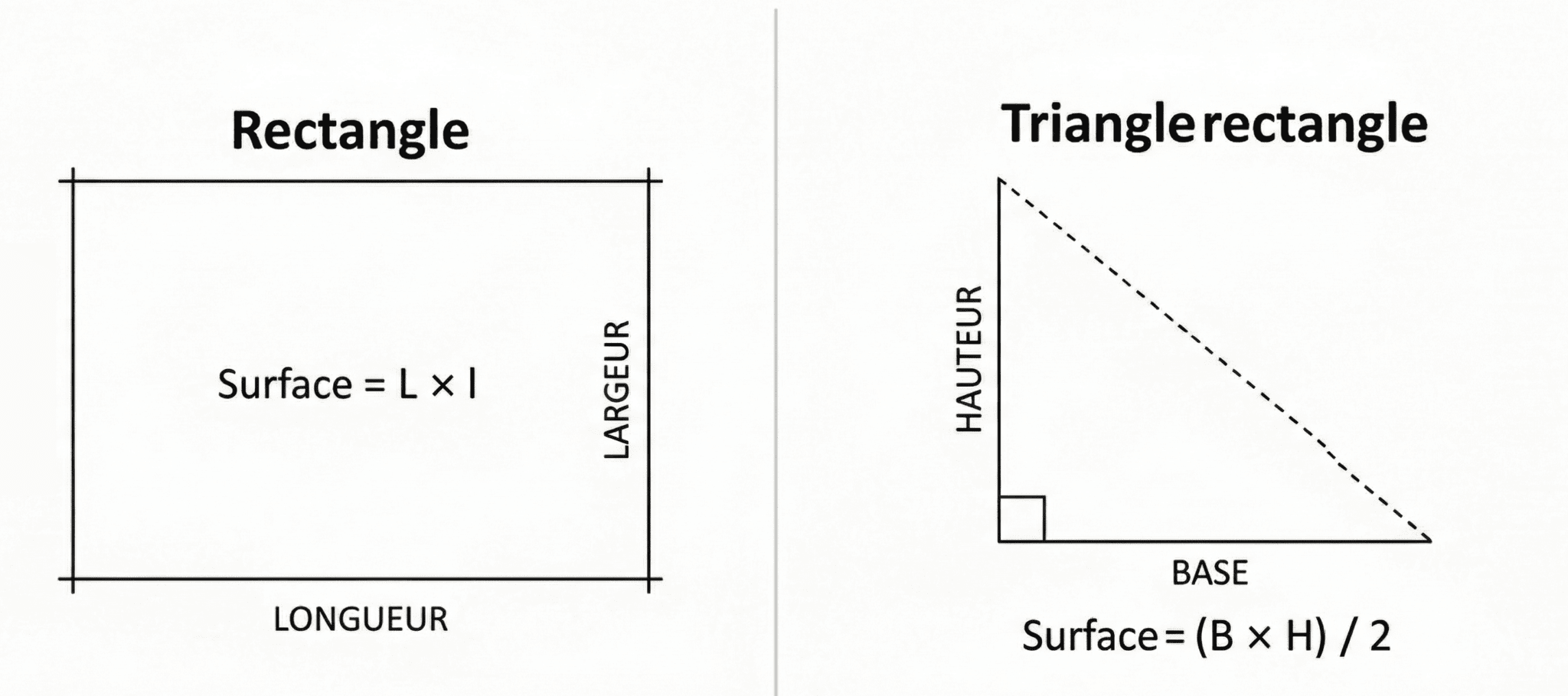 Calcul de surface m2 : simulateur rectangle, pièce en L, trapèze